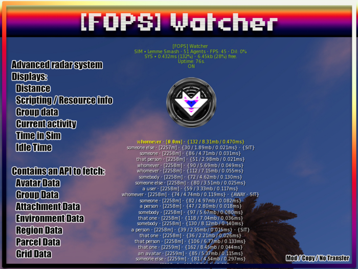 Second Life Marketplace - [FOPS] Watcher Radar (Full)